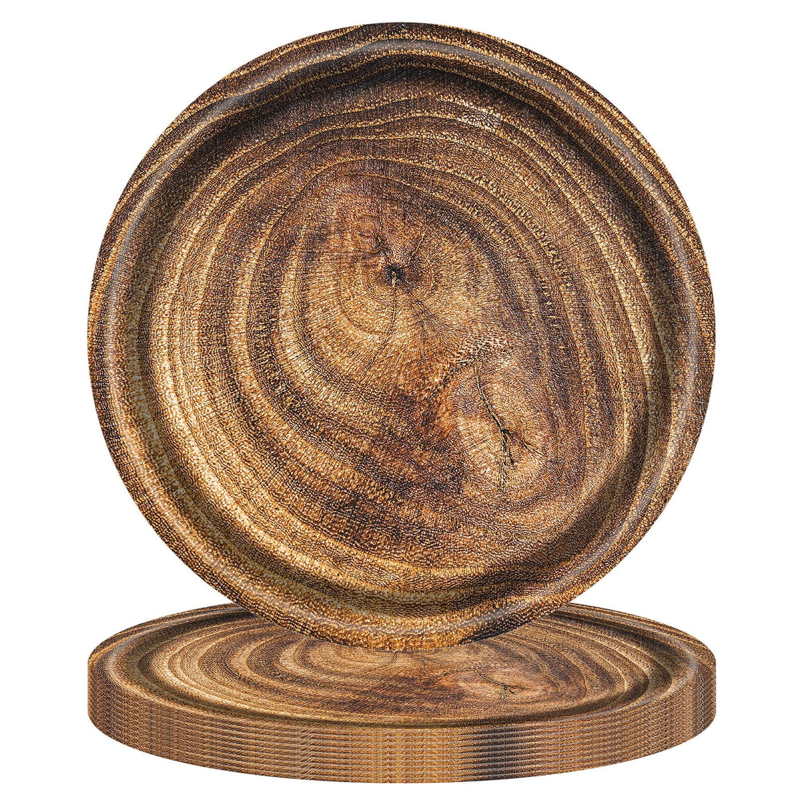 10Pcs Round Wood Grain Paper Tray - Food Grade Dinner Plates ...