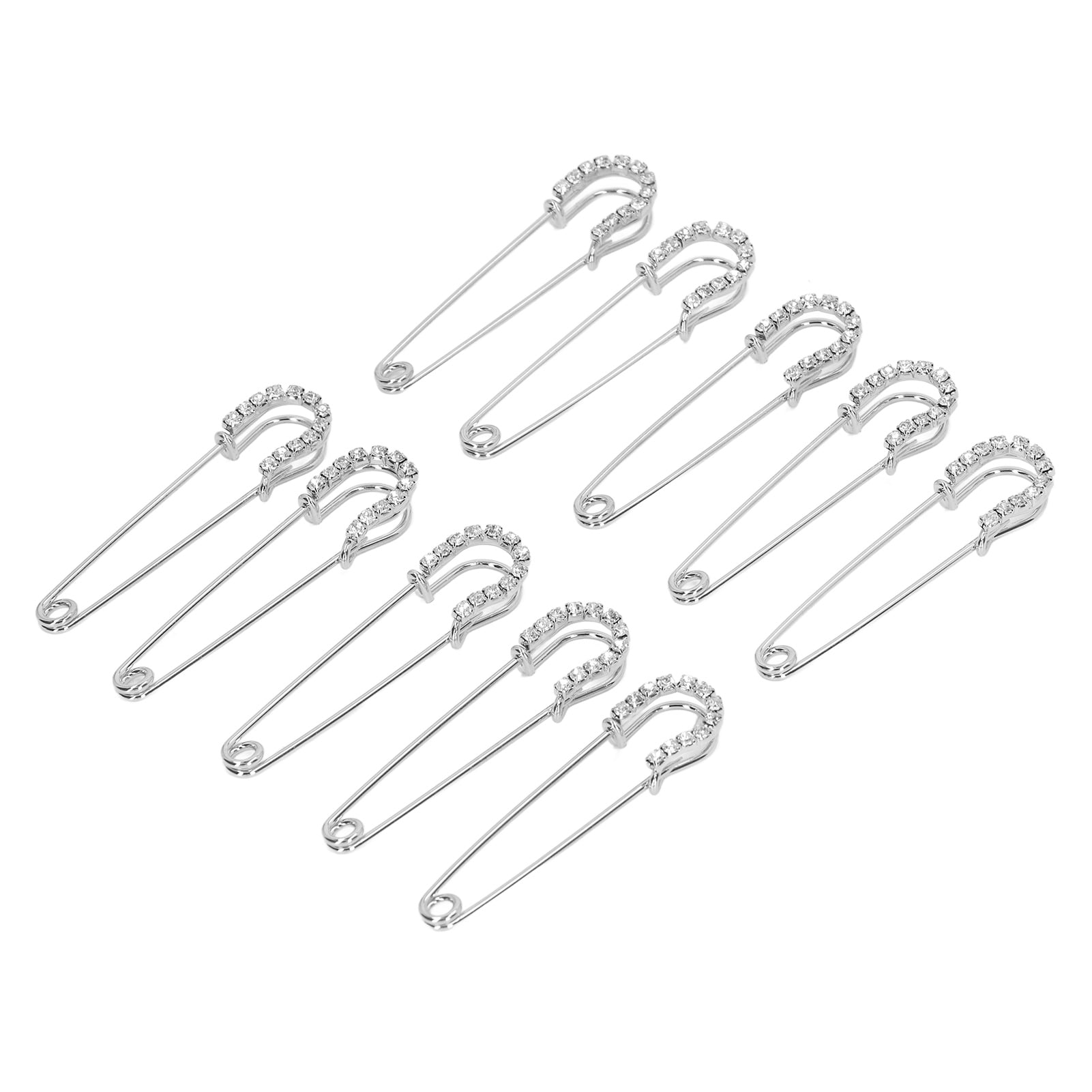 10pcs Safety Brooch Pins 2 6in Retro Rhinestone Inlaid Durable Metal