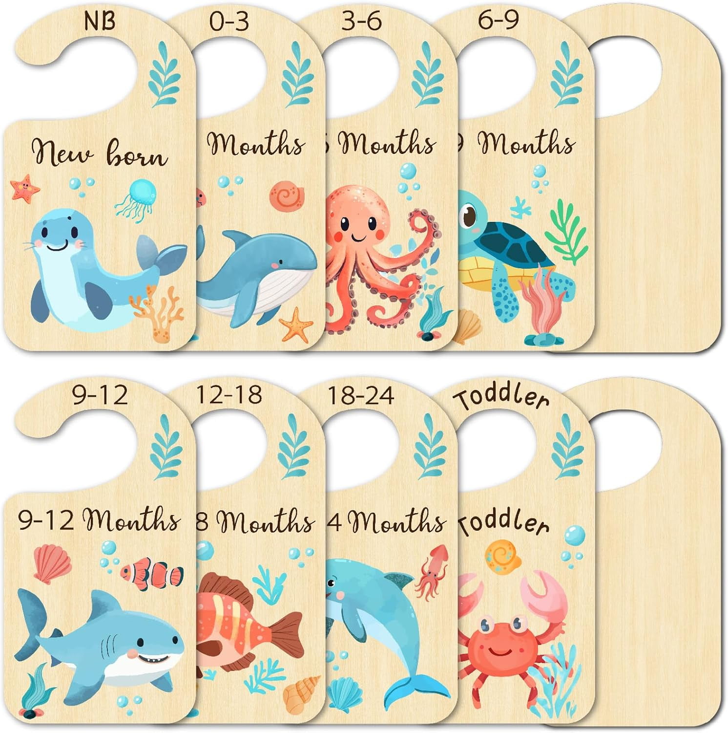 10Pcs Sea Animals Wood Wardrobe Dividers Dolphin Octopus Turtle Ocean ...