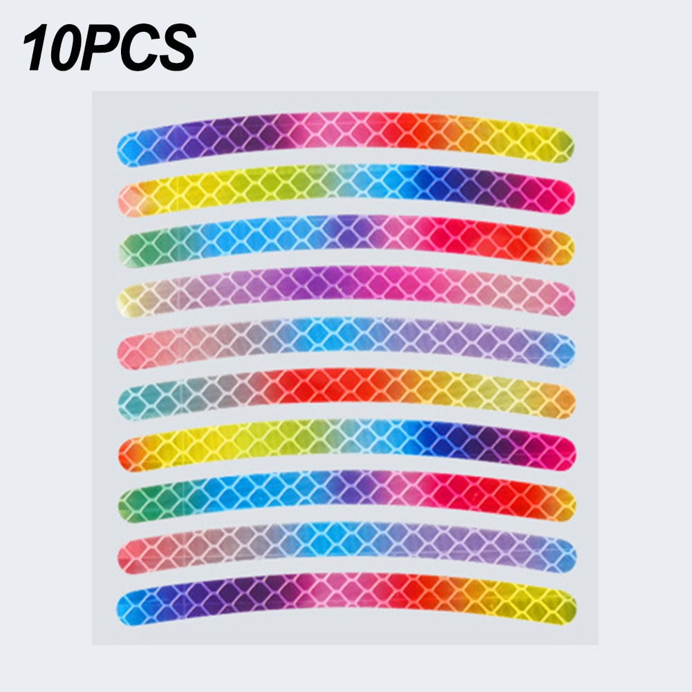 10Pcs/Set Bicycle Rainbow Reflective Sticker Car Motocycle Night ...