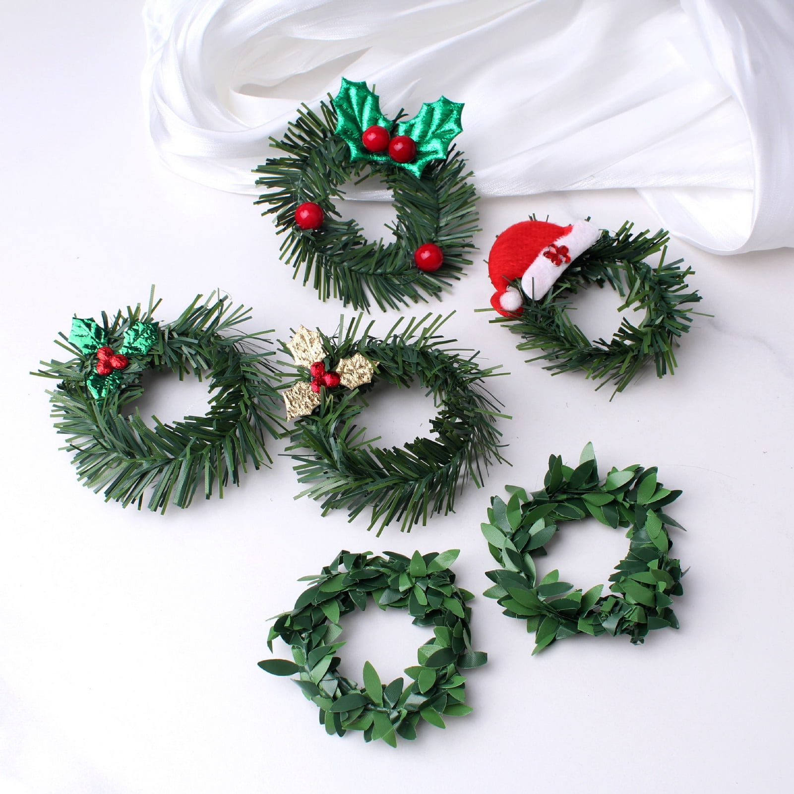 10Pcs/Set Christmas Wreath Napkin Ring Santa Hat Shiny Leaves Reusable ...