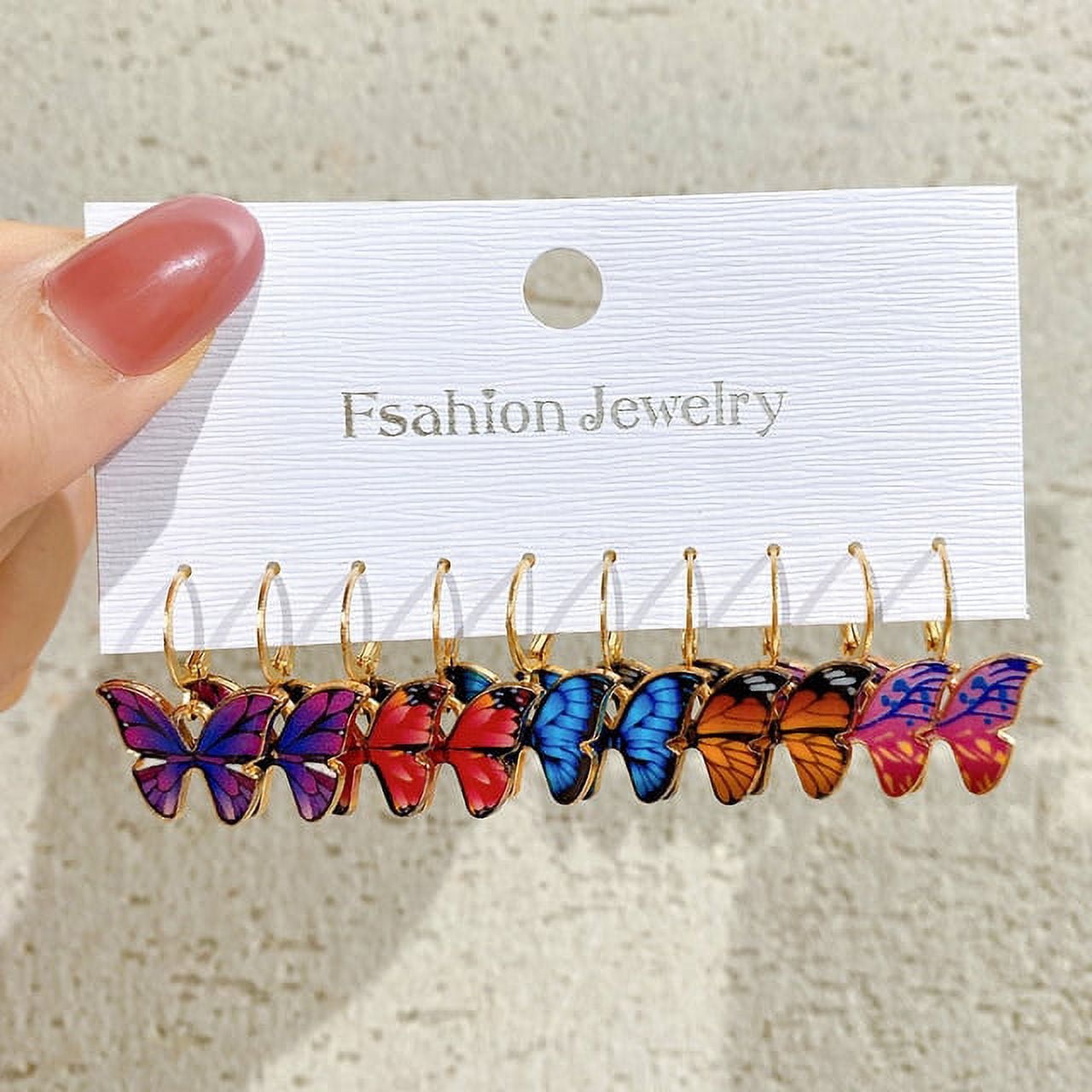 10Pcs/Set Drop Oil Colorful Butterfly Dangle Earrings Set for Women Vintage Metal Gold Plated ...