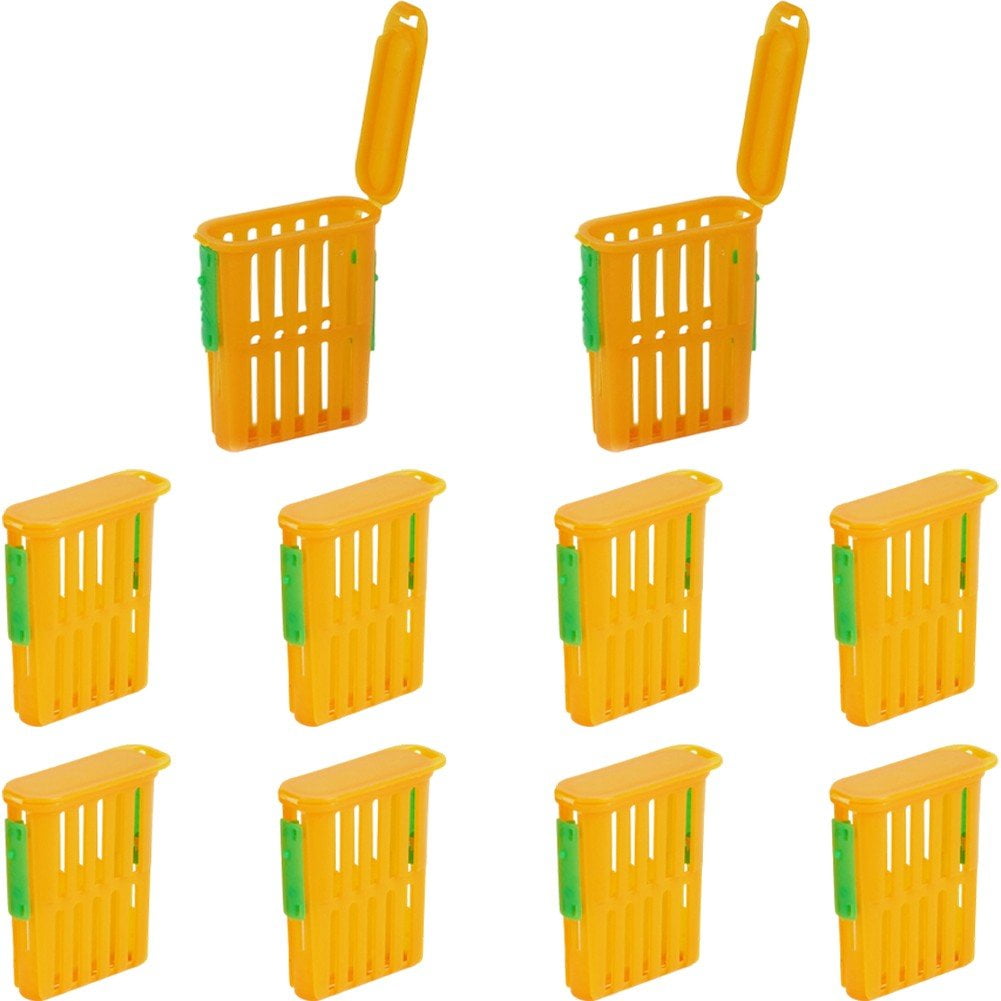 10Pcs/Set Plastics Yellow Bee Queen Cages Bee Transport Cages Queen Bee ...