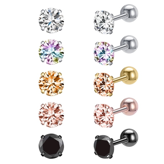 ZS 10Pcs Crystal Stud Earring Set, 316L Stainless Steel, Cartilage ...