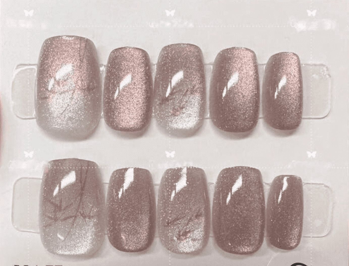 10Pcs Short Square False PressOn Nails Bamboo Cat Eye Antiquity Fake ...