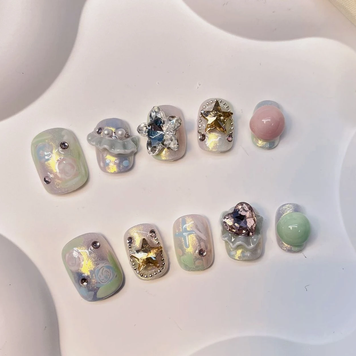 10Pcs Short Sweet and Cool Handmade Press On Nails Full Cover Design ...