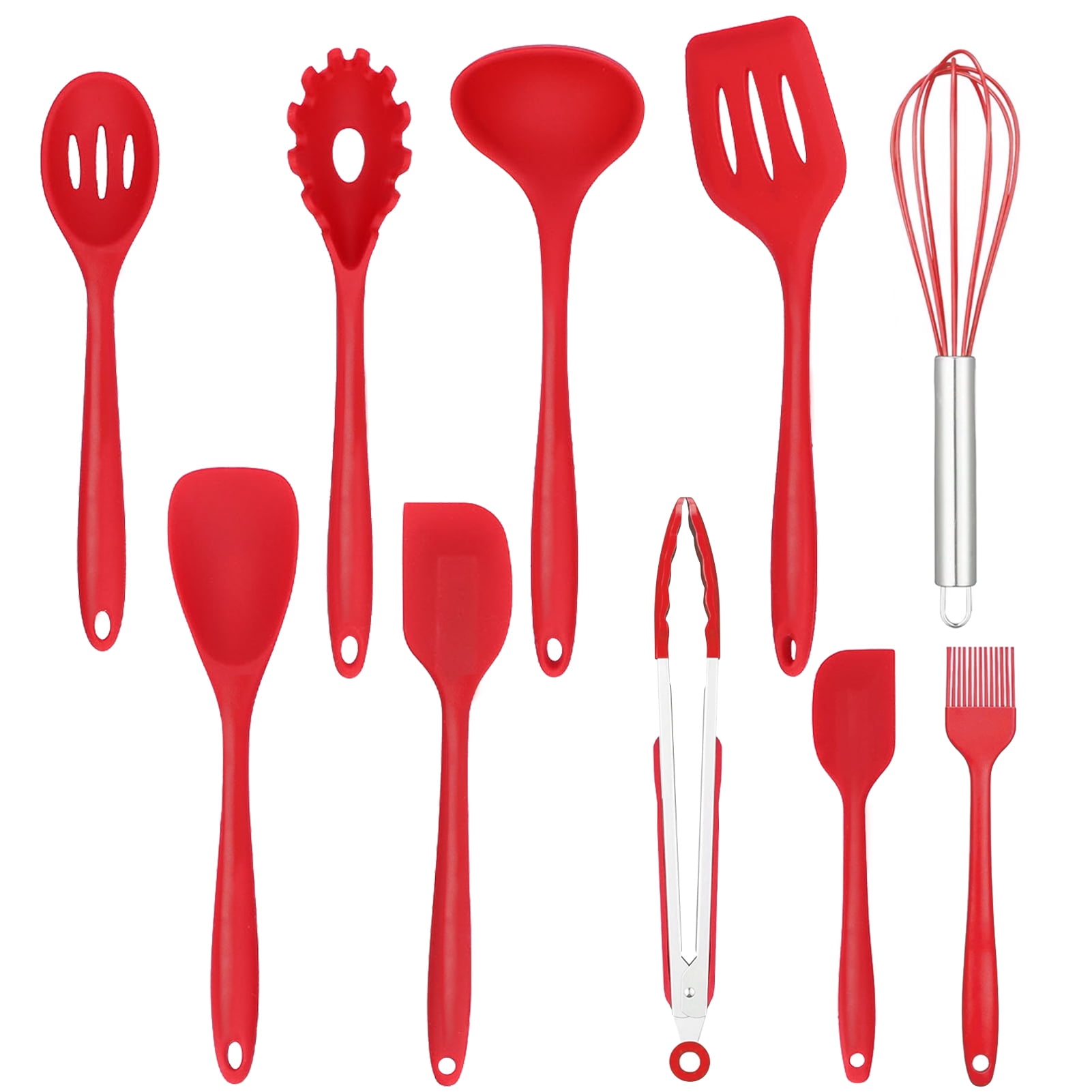 10Pcs Silicone Cooking Utensils Set, 446°F Heat Silicone Kitchen ...