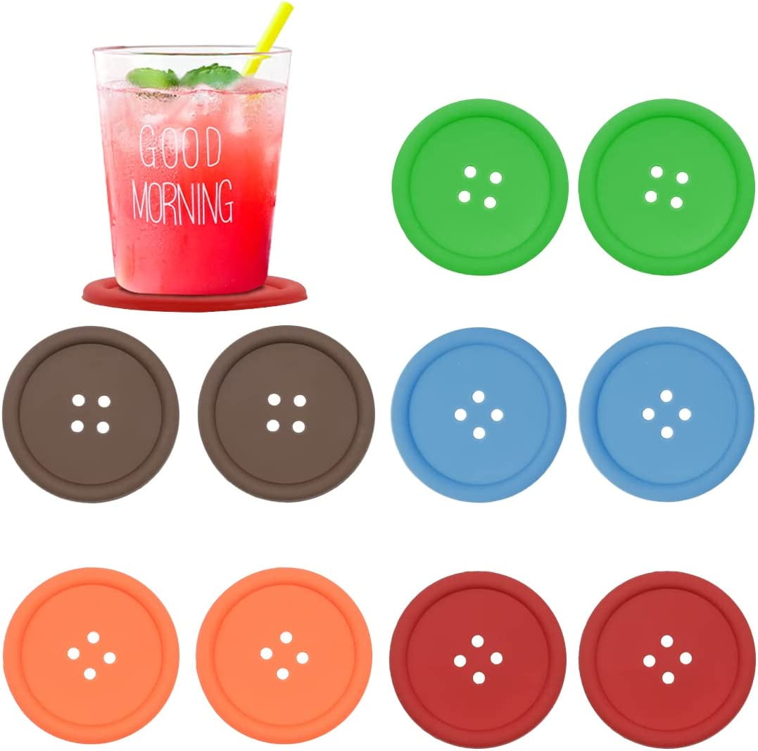 10Pcs Silicone Drink CoasterColorful Round Button Shaped Cup Cushion ...
