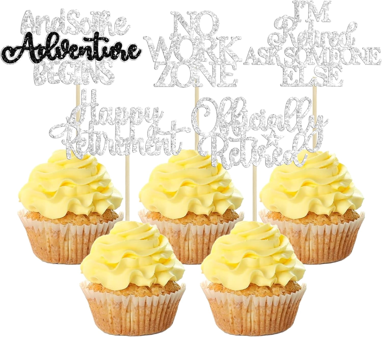 10Pcs Silver Black Glitter Retirement Cupcake Toppers, Officially ...