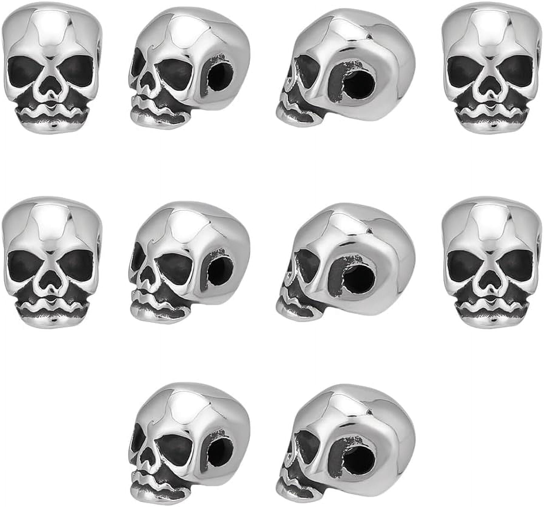 10Pcs Skull Beads 304 Stainless Steel Spacer Beads Antique Silver Skull ...