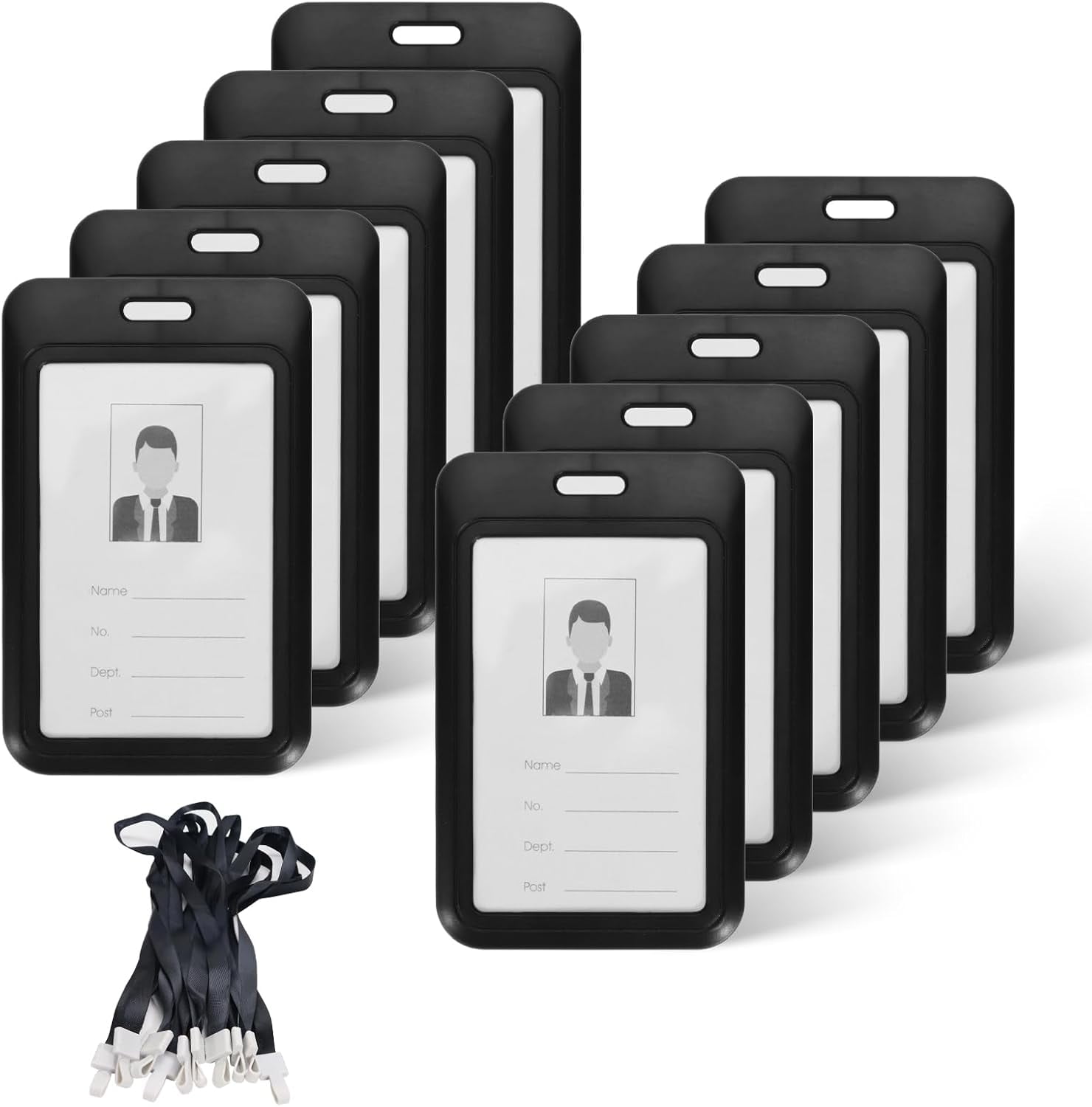 10Pcs Sliding ID Badge Holder with Lanyard, Hard Case Vertical ID Card ...
