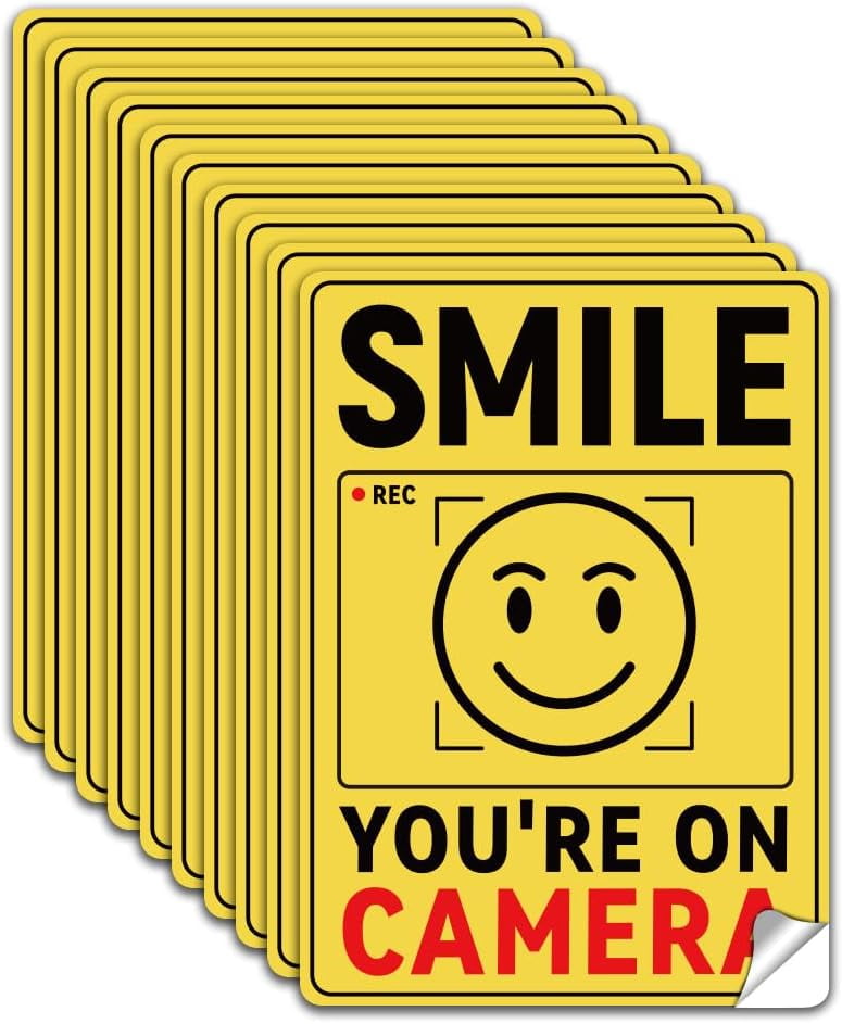 10Pcs Smile You're On Camera Sign Sticker PVC Waterproof Polite Video ...