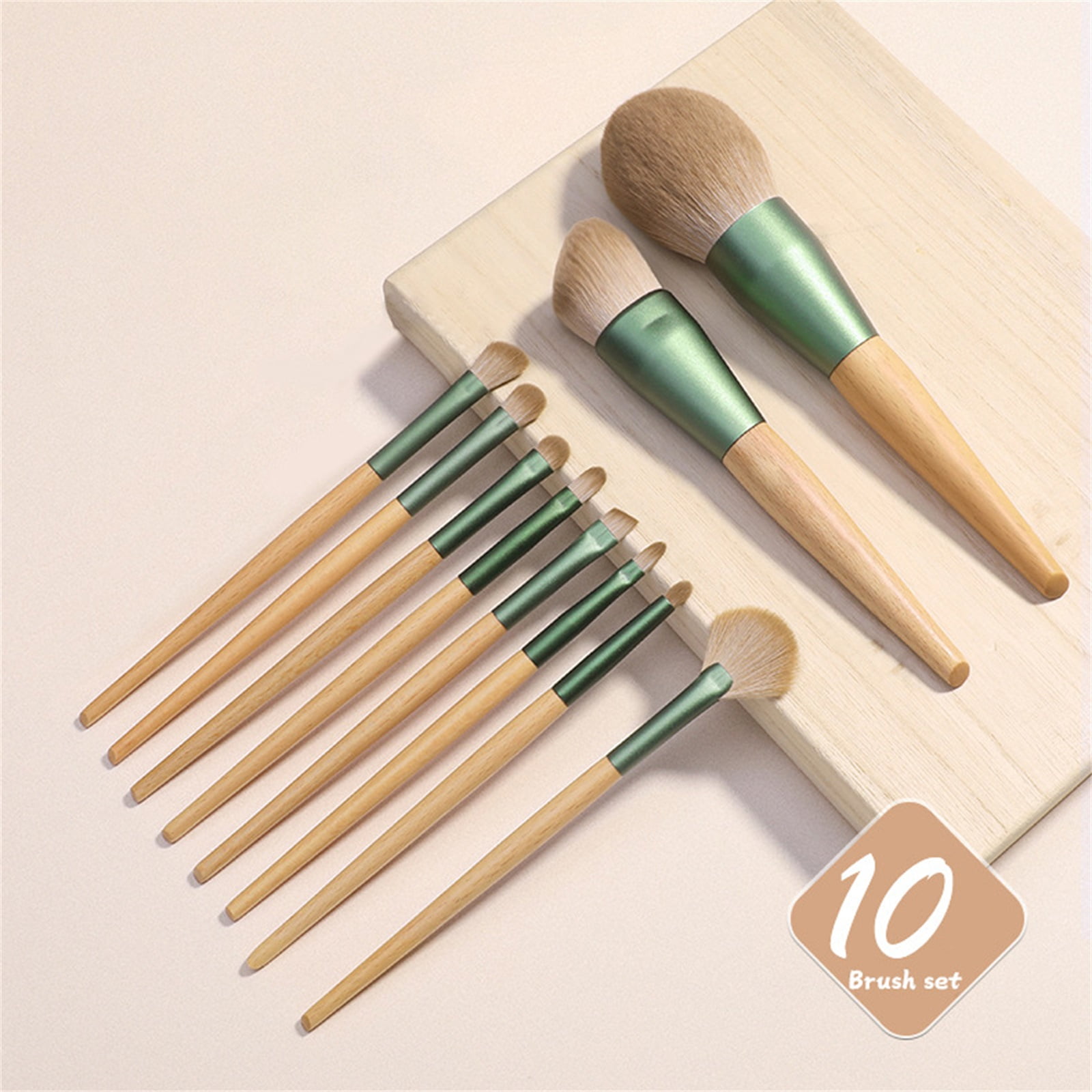 10Pcs Soft Bristle Makeup Brush Set with Green Cylinder Case, Bionic ...