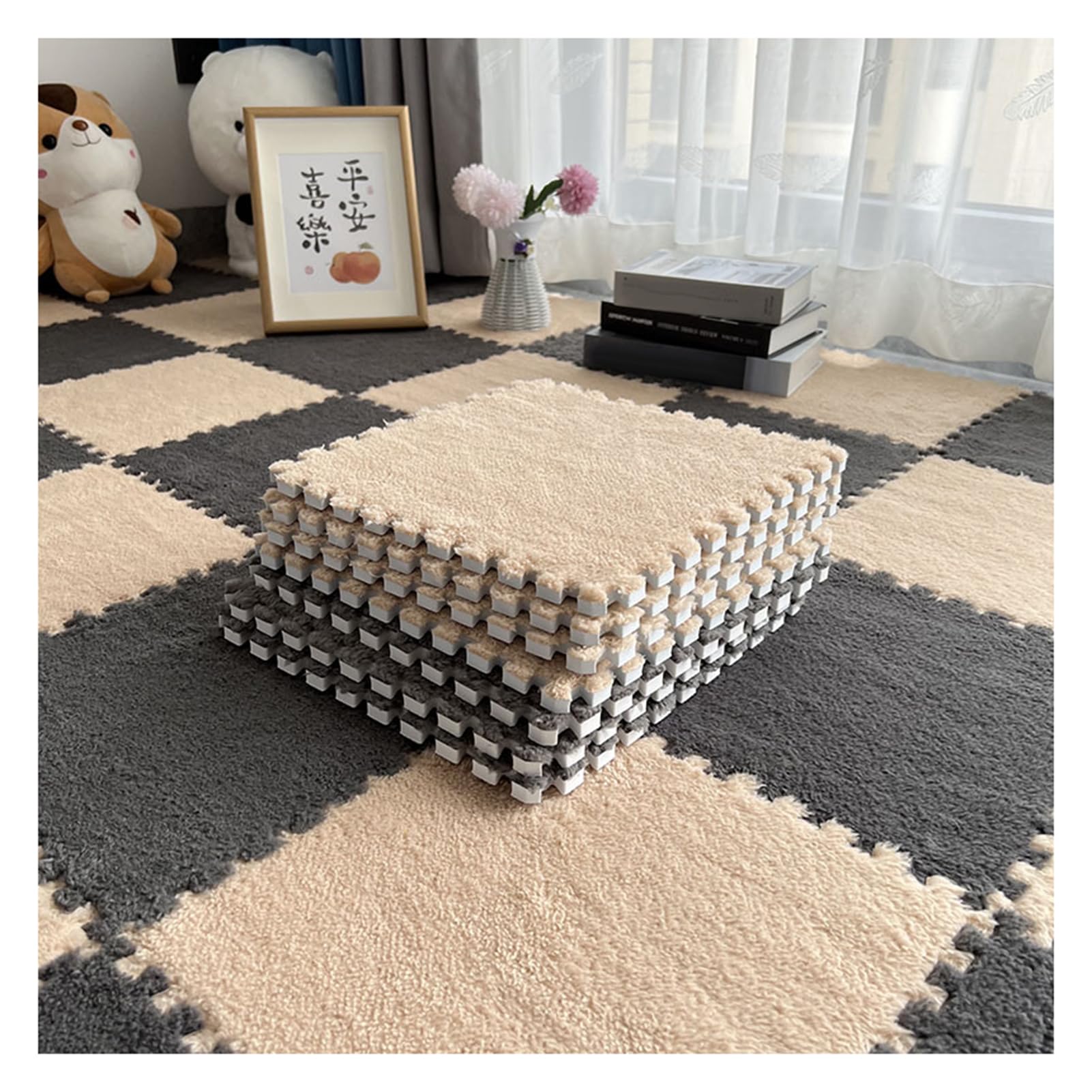 10Pcs Soft Shaggy Area Rugs, Fluffy Interlocking Carpets Tiles, Non ...