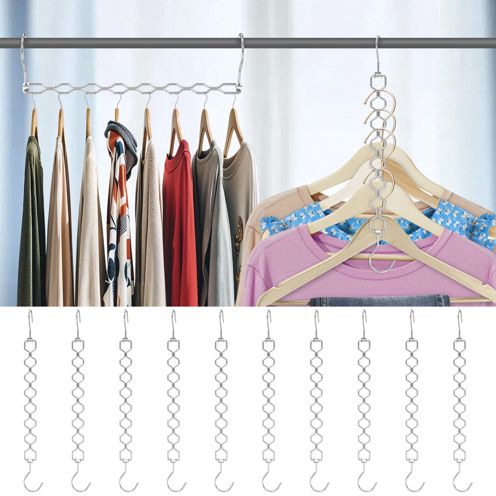 10Pcs Space Saving Clothes Hangers 8 Holes Magic Collapsible Shirt Suit ...