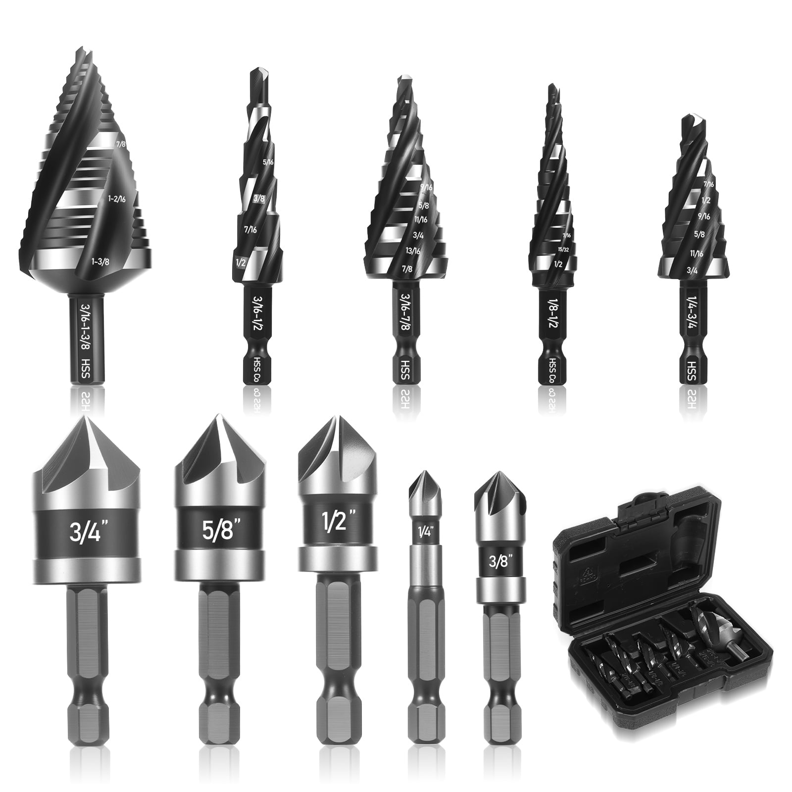 10Pcs Spiral Step Drill Bit Set Enhanced Stability Easy Identification ...