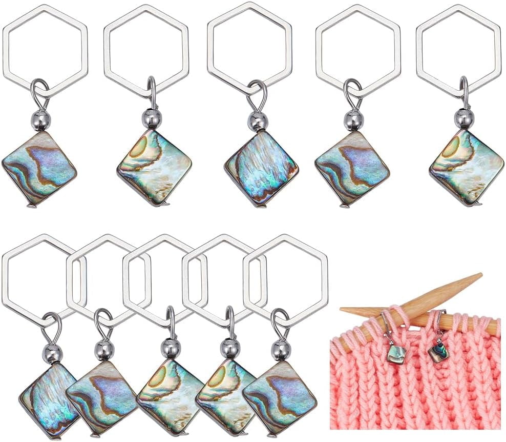 10Pcs Square Abalone Shell Stitch Markers Shell Pendant with 304 ...