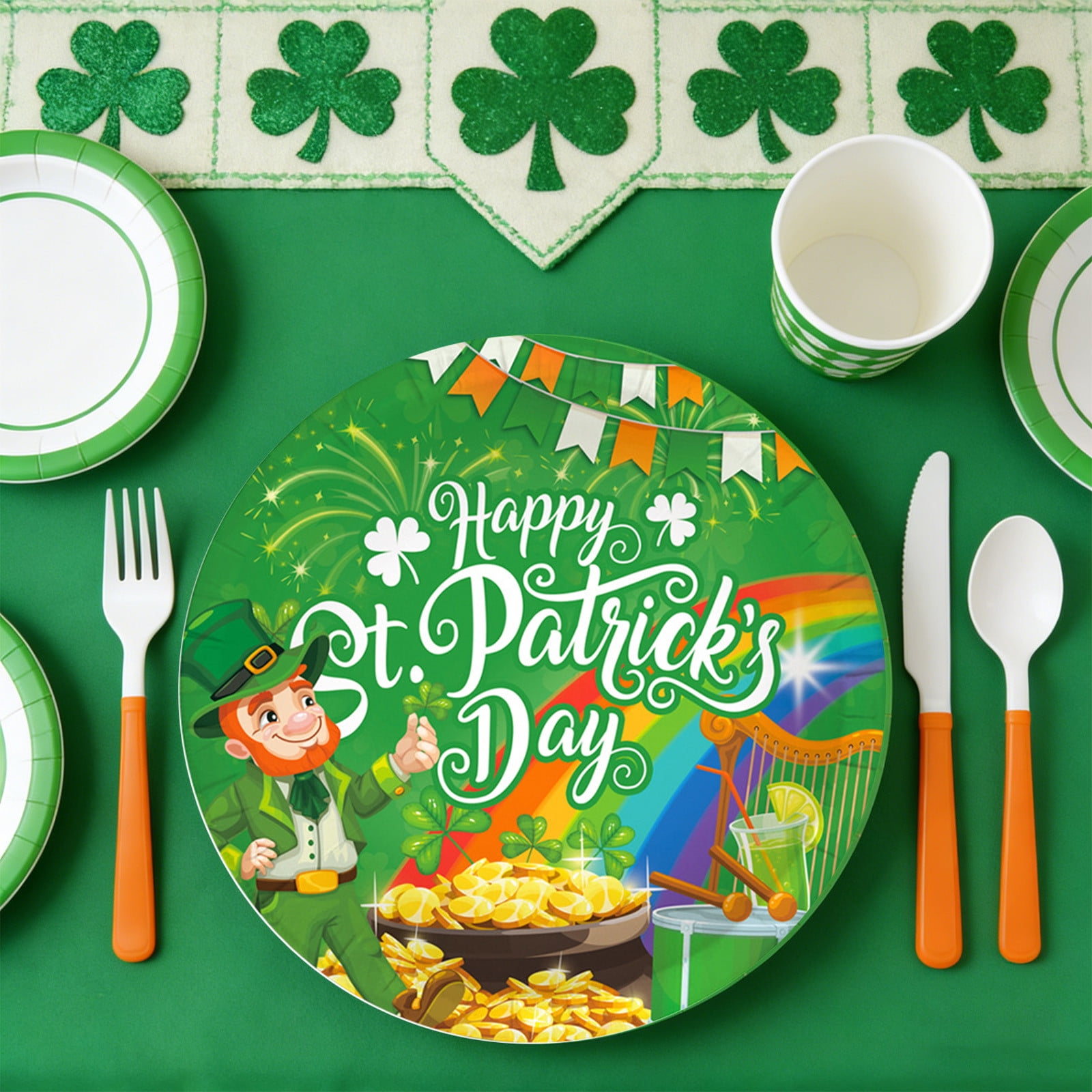 10Pcs St. Patrick's Day Paper Plates Party Supplies Green Shamrock 9 ...