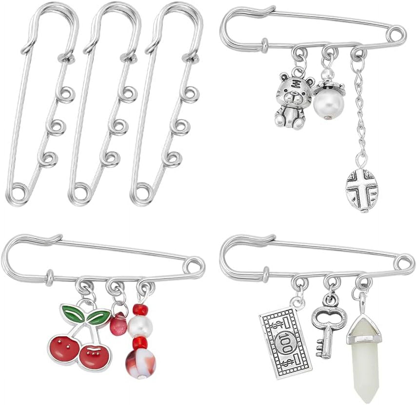 10Pcs Stainless Steel Brooch Bar Pins Findings with Loops 51mm Safety ...