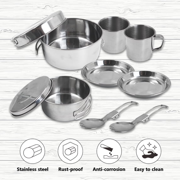SNOMEL 10Pcs Camping Cookware Mess Kit with Folding Handles - Walmart.com