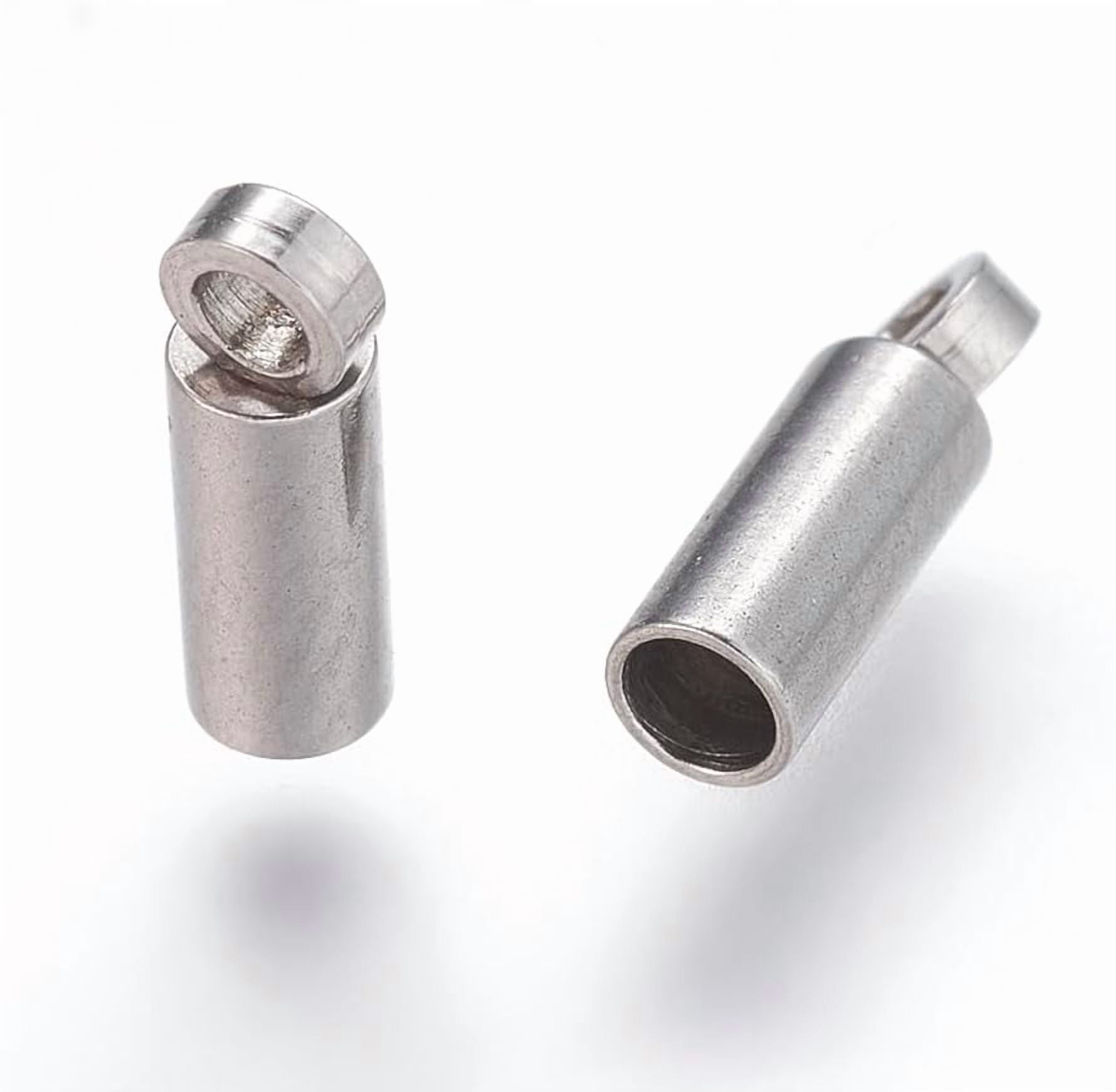 10Pcs Stainless Steel Cord Ends with Metal End Caps Glue in Barrel End ...