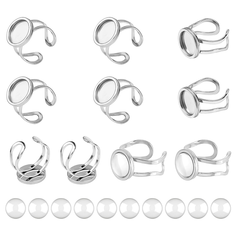10Pcs Stainless Steel Finger Ring Blank Base Open Cuff Rings 12mm ...