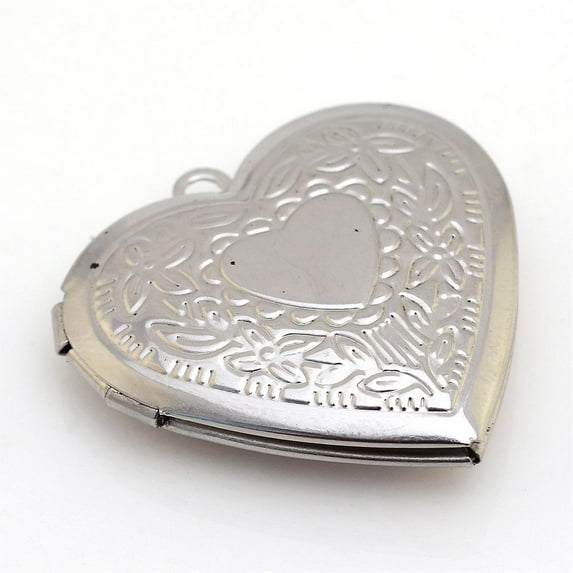 10Pcs Stainless Steel Photo Locket Pendants Heart Carved Pattern Charms ...