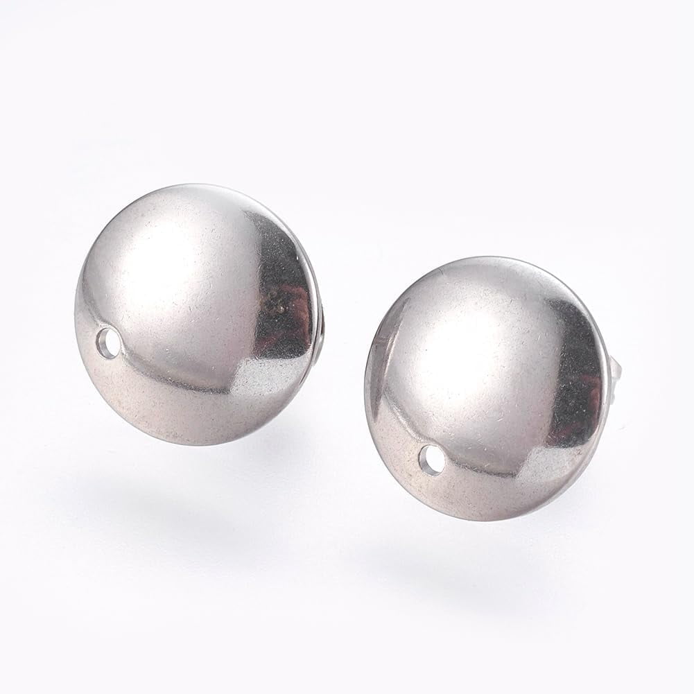 10Pcs Stainless Steel Stud Earring Findings with Ear Nuts Flat Round ...