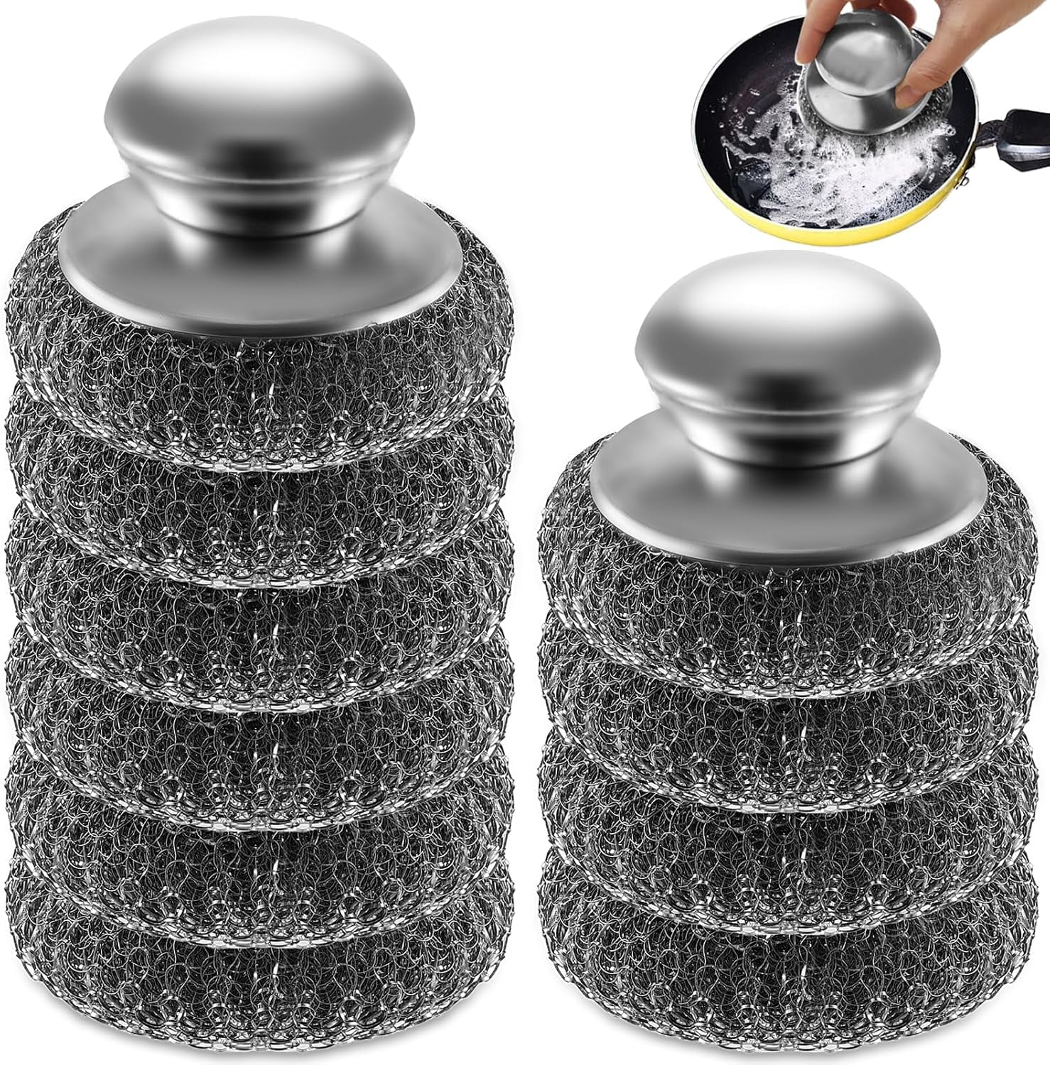 10Pcs Steel Wool Scrubber, Steel Wool Pads with 2Pcs Handle, Stainless ...