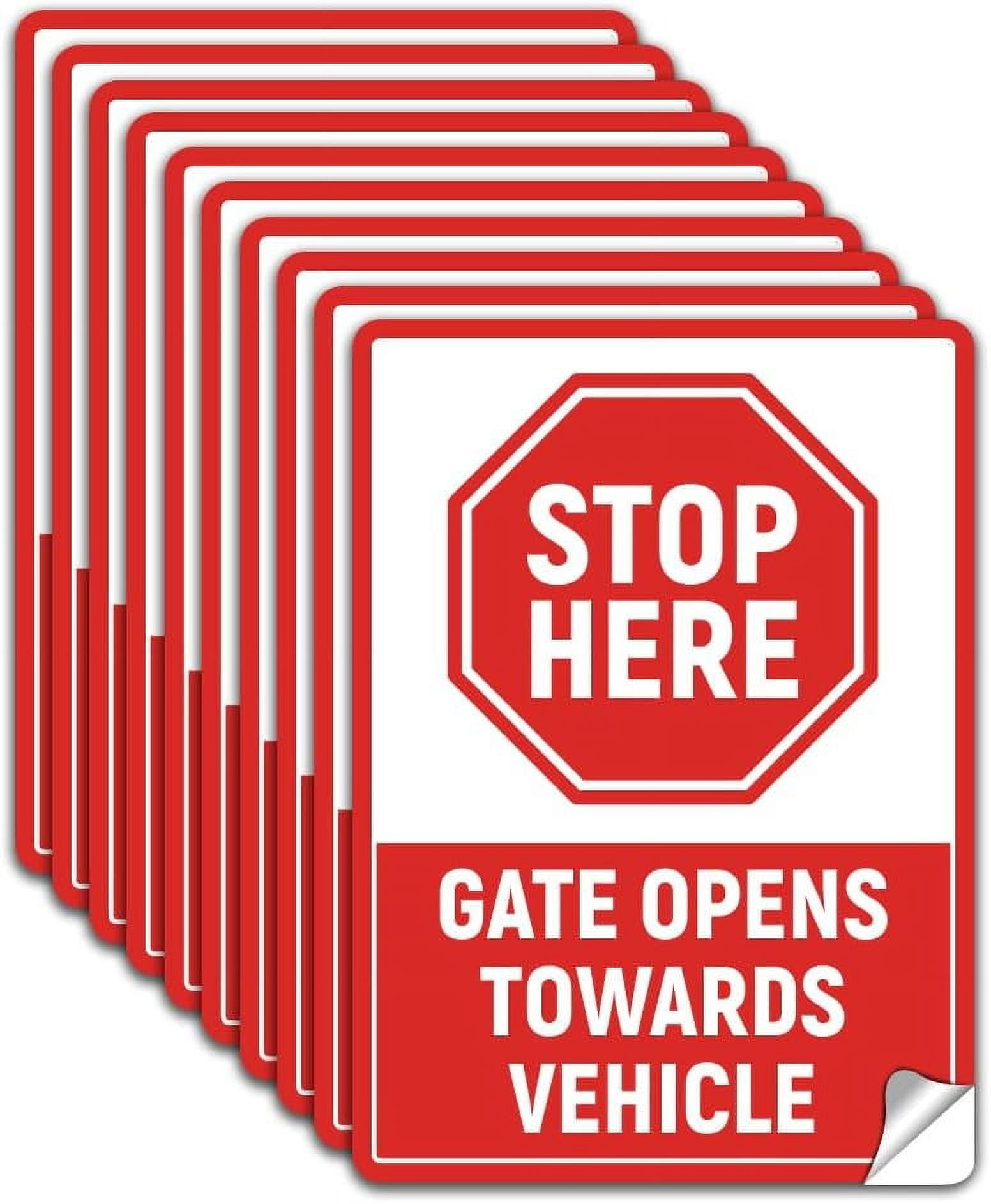 10Pcs Stop Here Gate Opens Towards Vehicle Sign Sticker PVC Waterproof ...