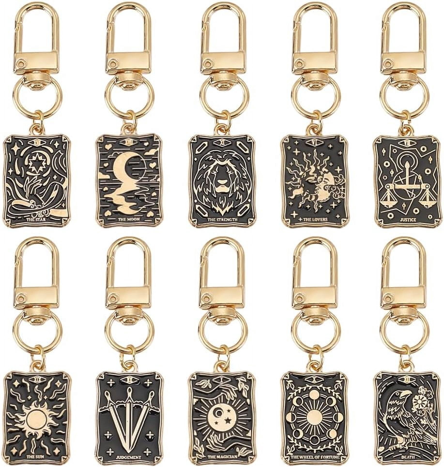 10Pcs Tarot Charms 62mm Rectangle Tarot Card Keychain Golden Black ...