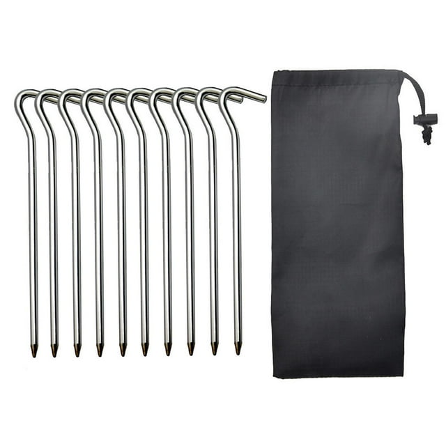 10Pcs Tent Stakes Pegs, Metal Camping Tent Nails Stake with Hooks ...