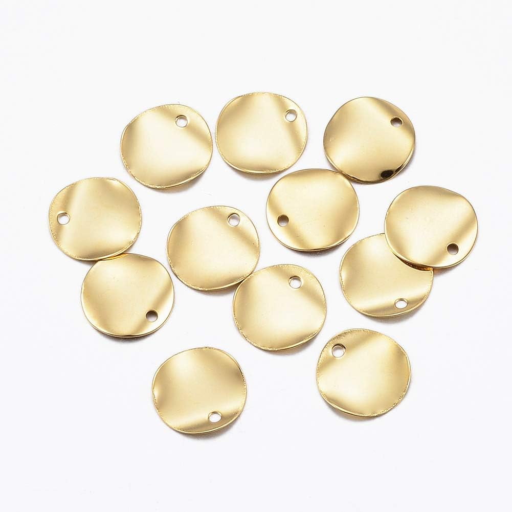 10Pcs Textured Flat Round Charms with Cambered 304 Stainless Steel ...