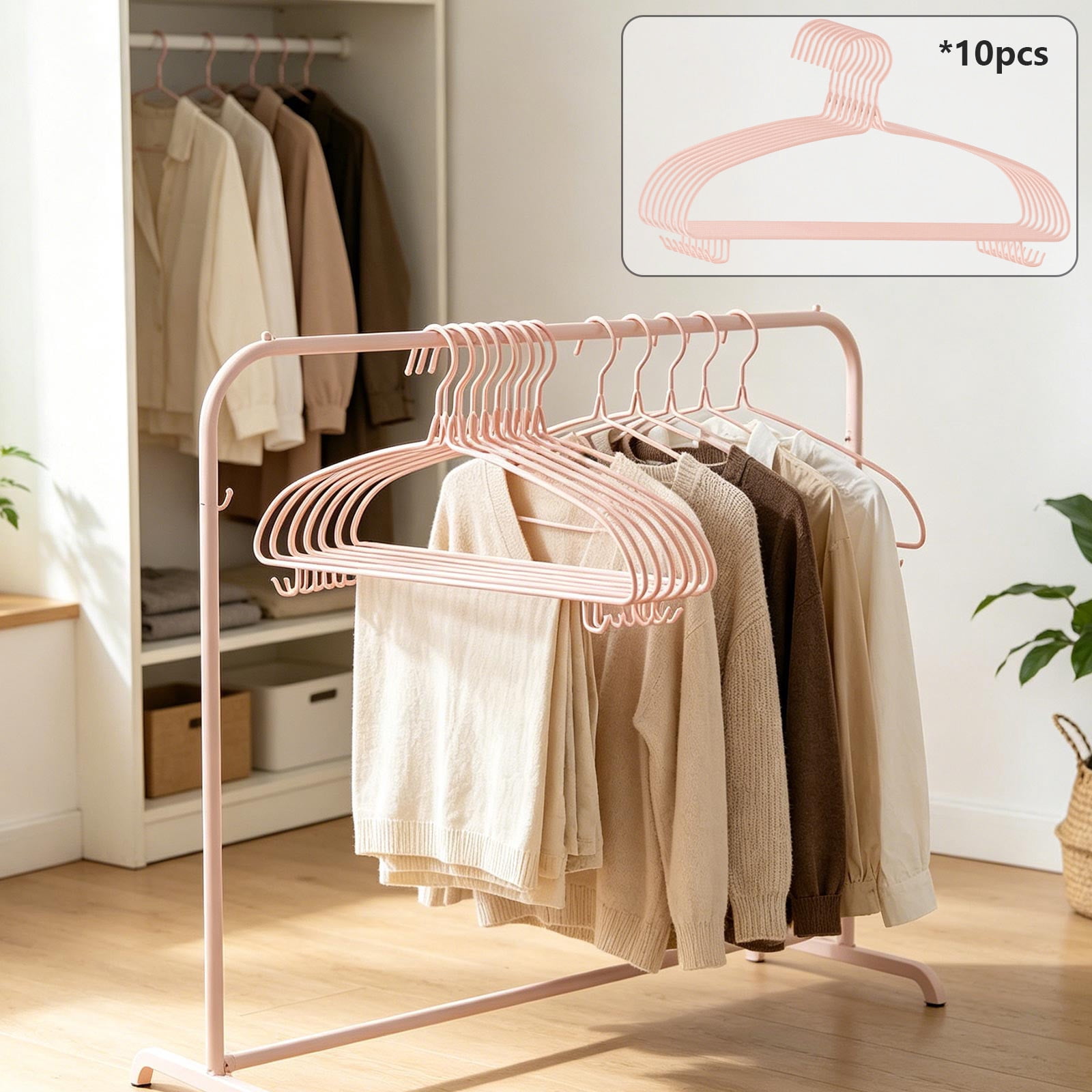 10Pcs Thickened Non‑Slip Plastic‑Coated Clothes Hangers, Shoulder‑Shape ...