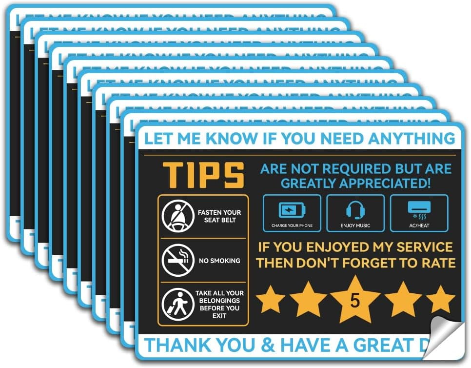 10Pcs Tips Rating Appreciated Rideshare Accessories Sticker PVC Tips ...