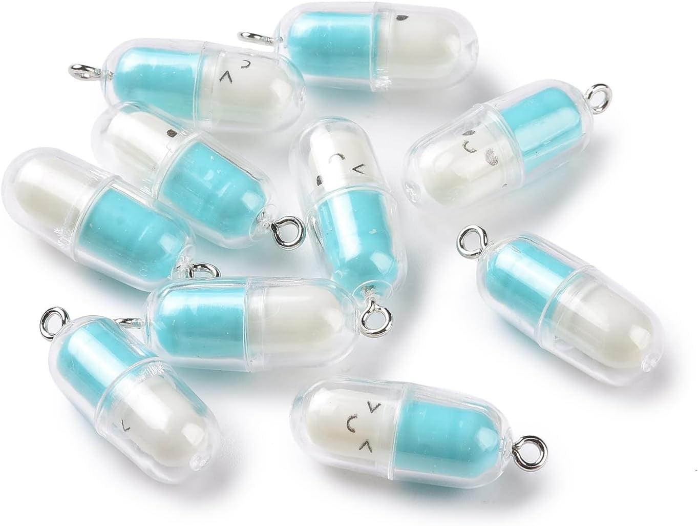 10Pcs Translucent Plastic Pill Pendants Charms with Platinum Tone Iron ...