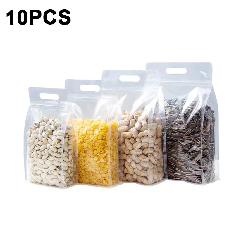 10Pcs Transparent Stand Up Pouch Bags with Handle, Resealable Ziplock ...
