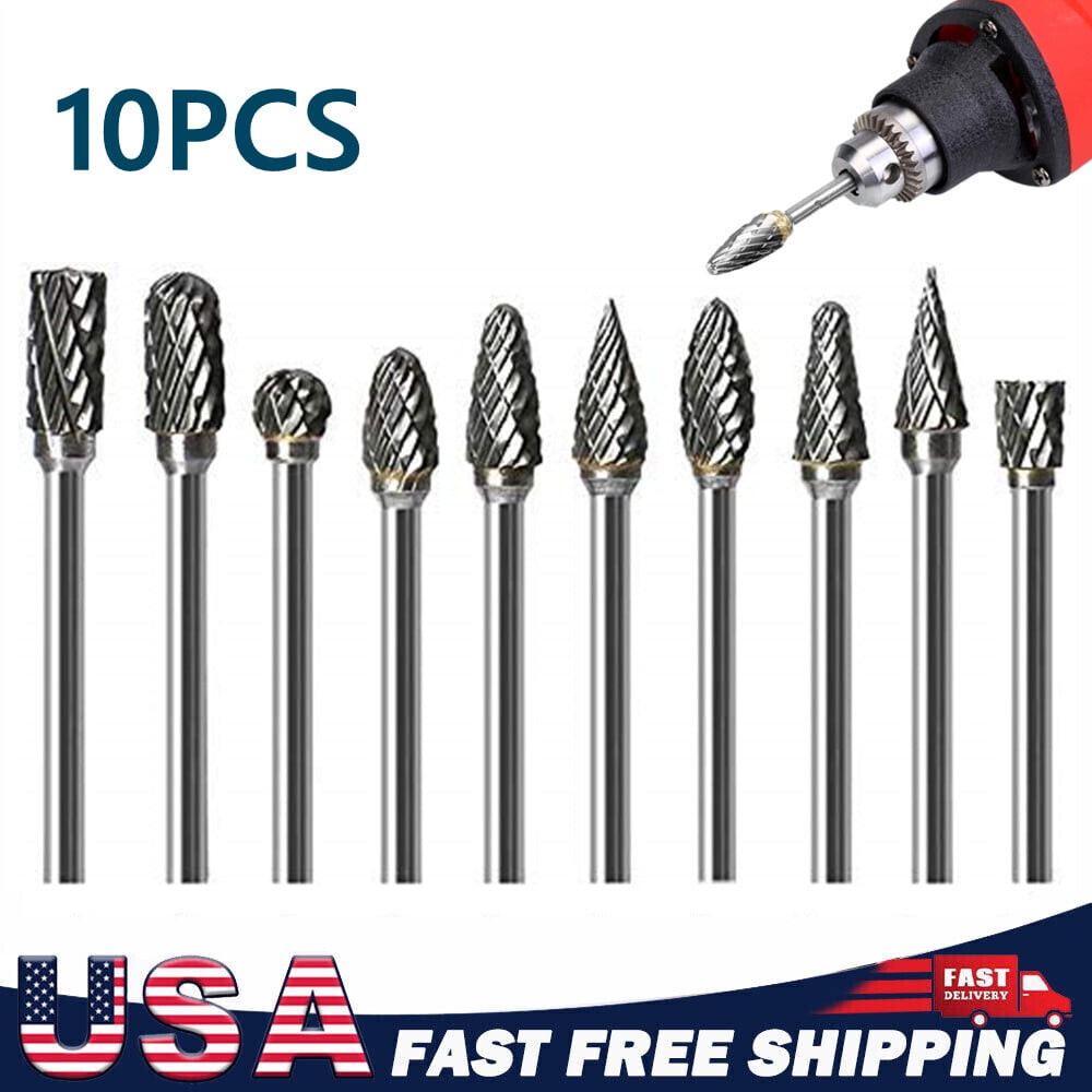 10Pcs Tungsten Carbide Burrs Rotary Burr Set Head 1/4'' Shank Die ...