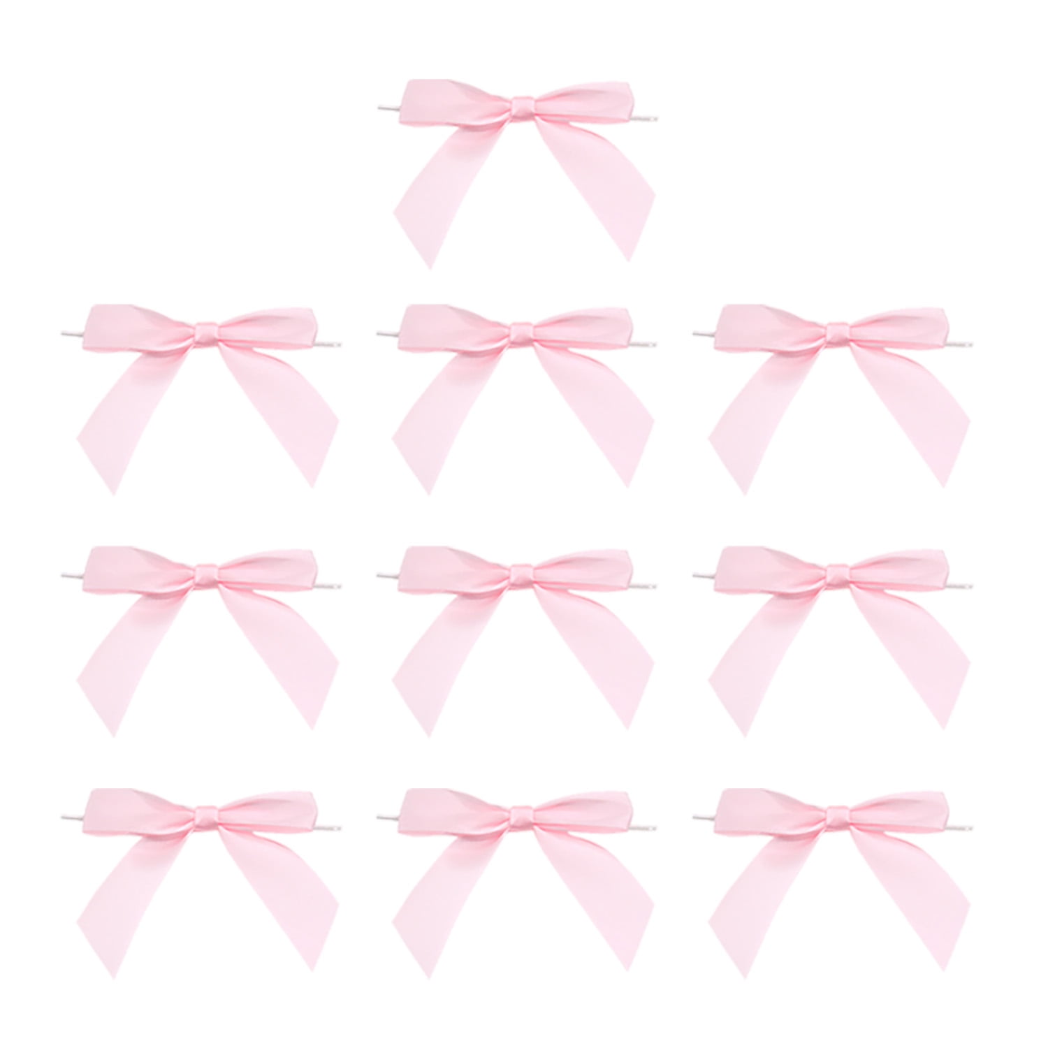 10Pcs Twist Tie Bows,Pink Satin Ribbon Bows,2.7" Pre Tied Bow with Wire ...