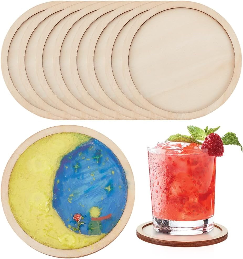10Pcs Unfinished Wood Coasters 3.9x0.2 Inch Flat Round DIY Coasters Kit ...