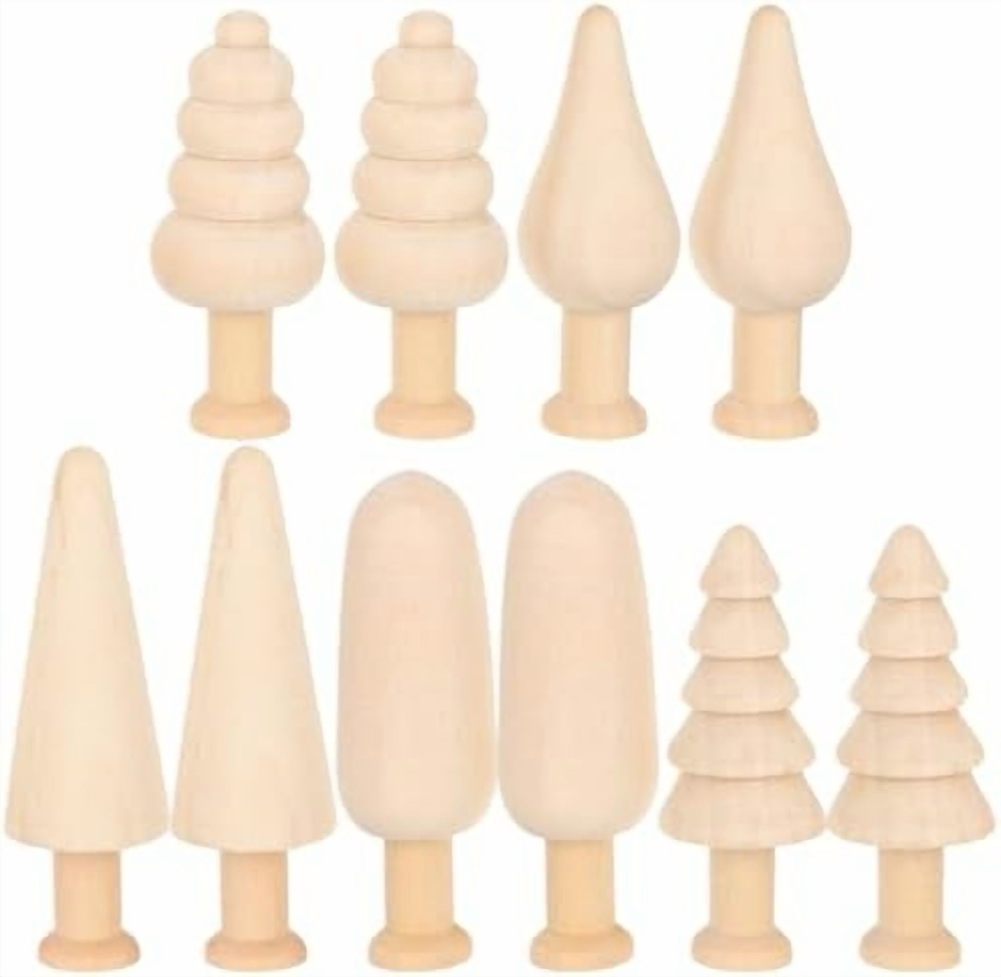 10Pcs Unfinished Wooden Trees Blank Wooden Peg Dolls DIY Natural Wood ...
