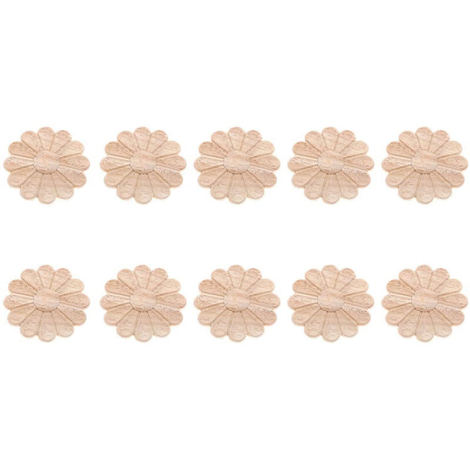 10Pcs Unpainted Round Flower Pattern Wood Carved Applique Frame Onlay ...
