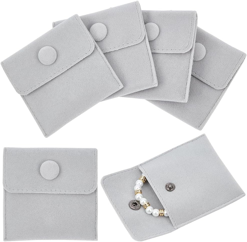 10Pcs Velvet Jewelry Bags 7x7cm Grey Square Velvet Bags with Snap ...