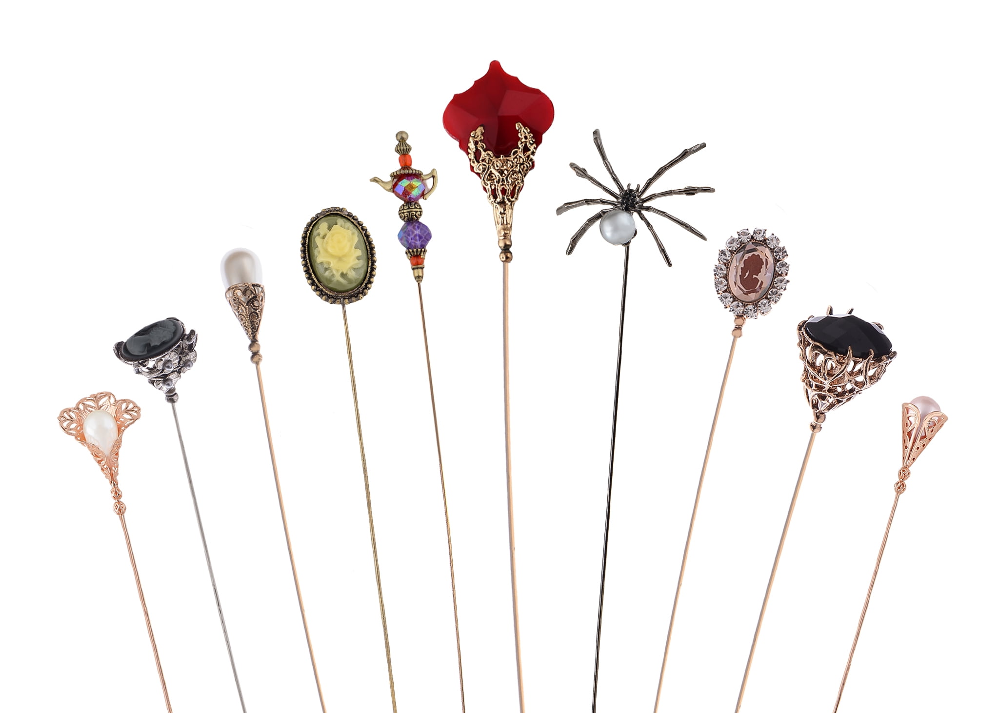 10Pcs Vintage Hat Pin Classic Long Needle Lapel Pins Brooches Suit Tie ...