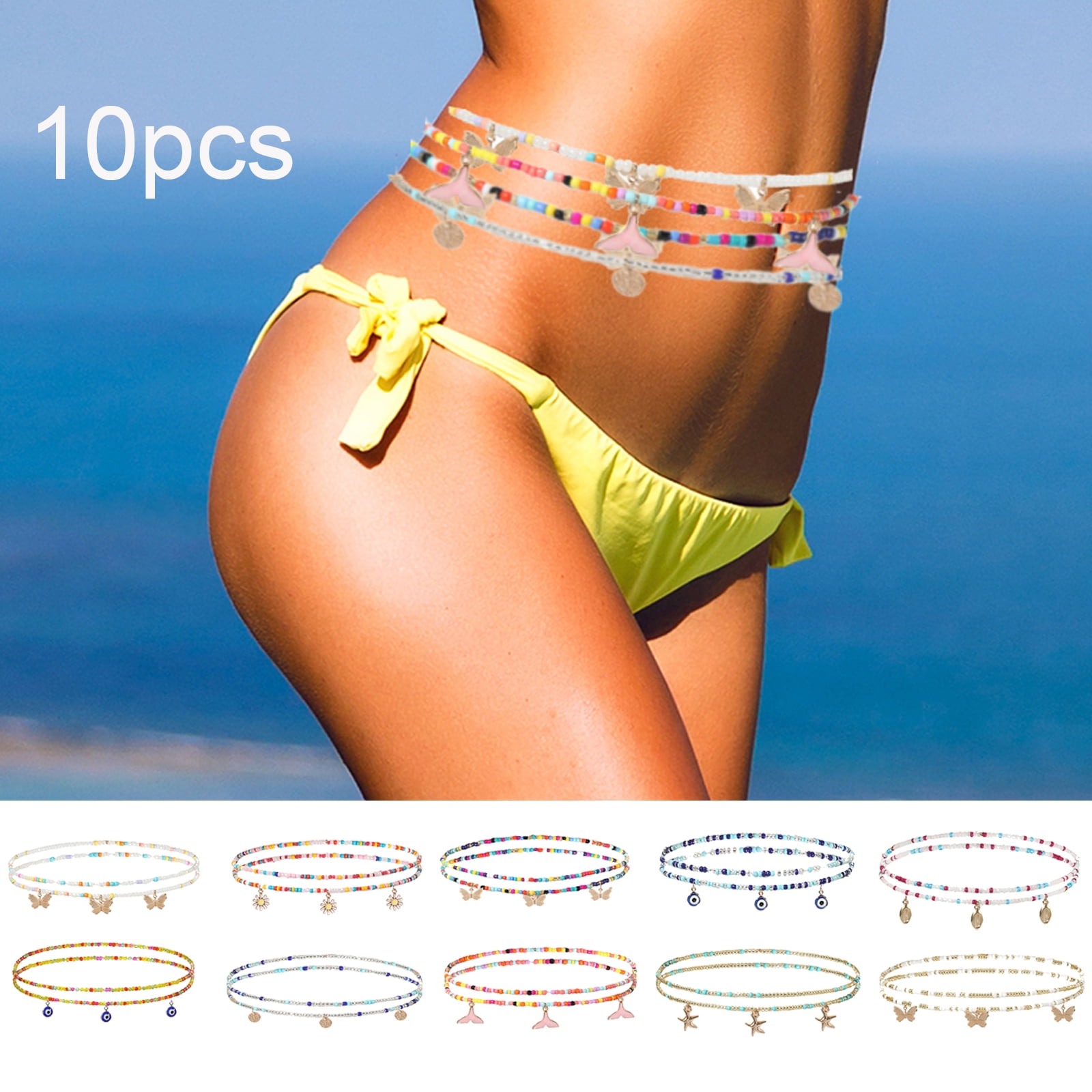 10pcs Waist Beads For Women African Waist Beads Belly Chains Colorful