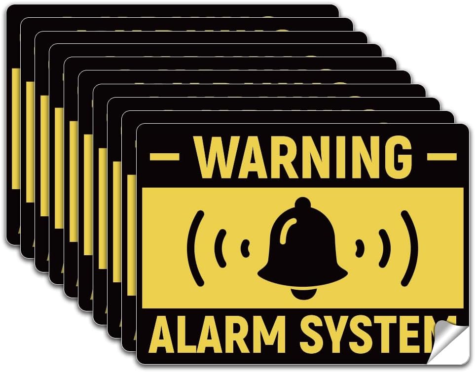 10Pcs Warning Alarm System Sign Sticker PVC Waterproof Intruder Alarm ...