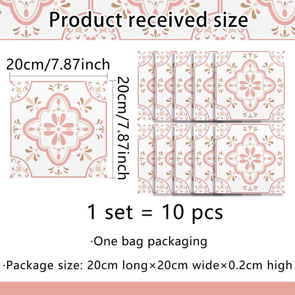 10Pcs Waterproof Pink Pattern Tile Stickers with Vintage Charm for ...
