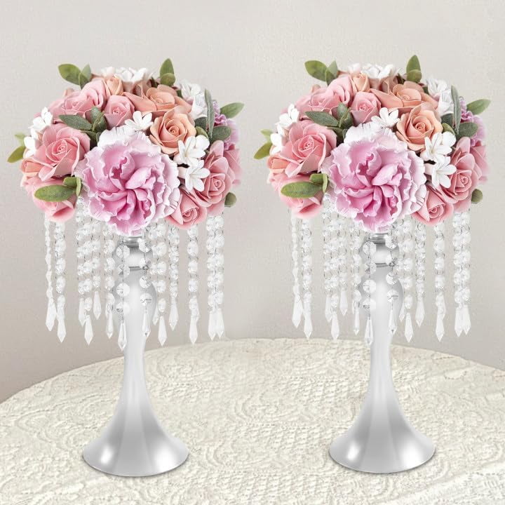 10Pcs Wedding Centerpieces for Tables, 13.8" Tall Crystal Vase Stand ...