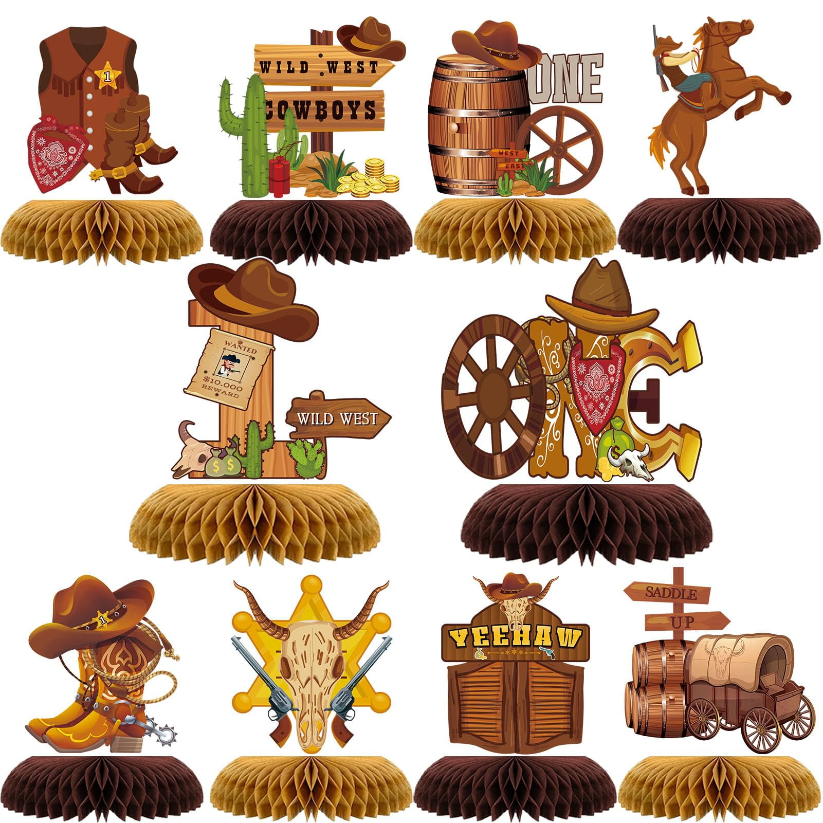 10Pcs Western Cowboy Honeycomb Centerpieces Party Decor for First Rodeo ...