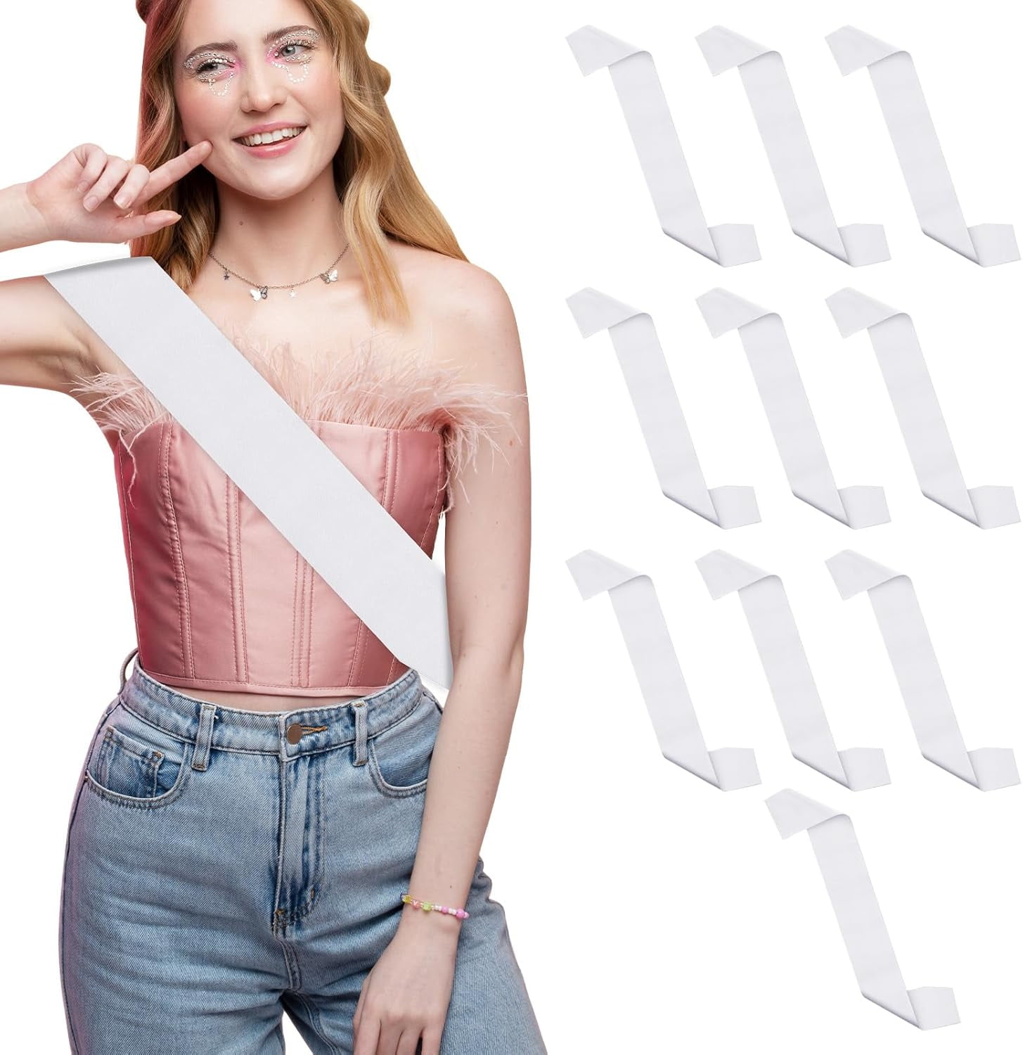 10Pcs White Blank Sashes, Satin Shoulder Sash, 2025 Custom Plain Sashes ...